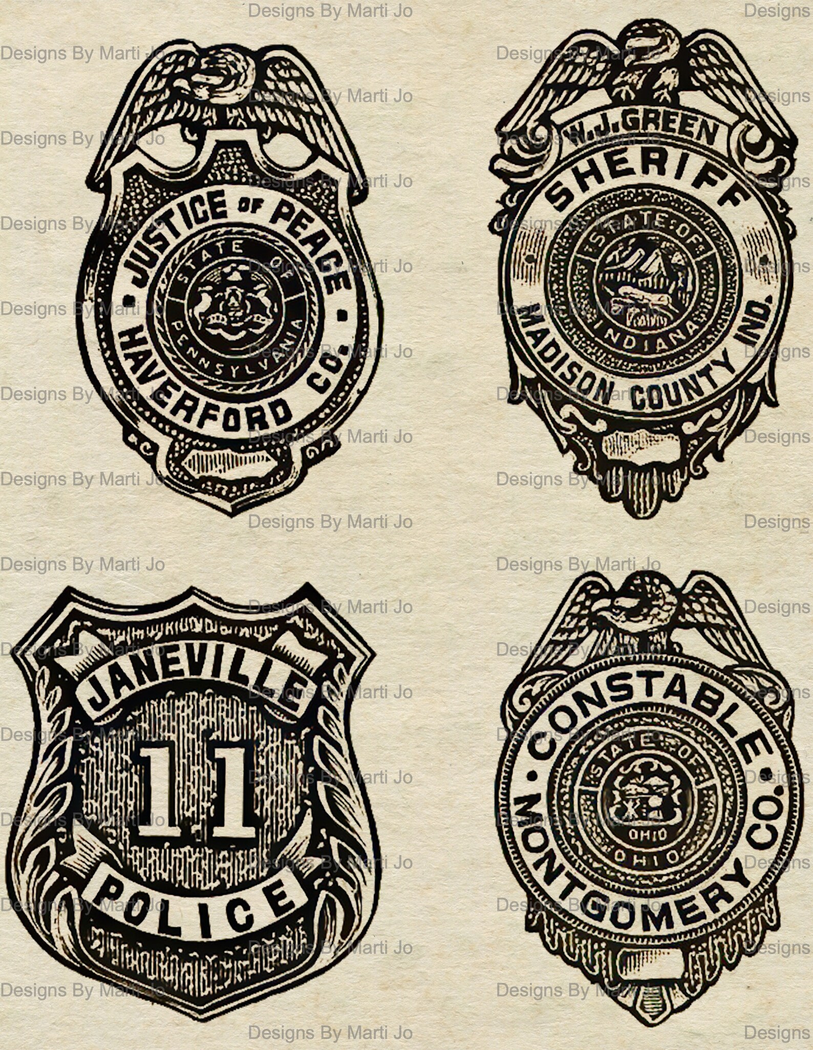 Printable Vintage Police Badges | Antique Police Clipart | Instant ...