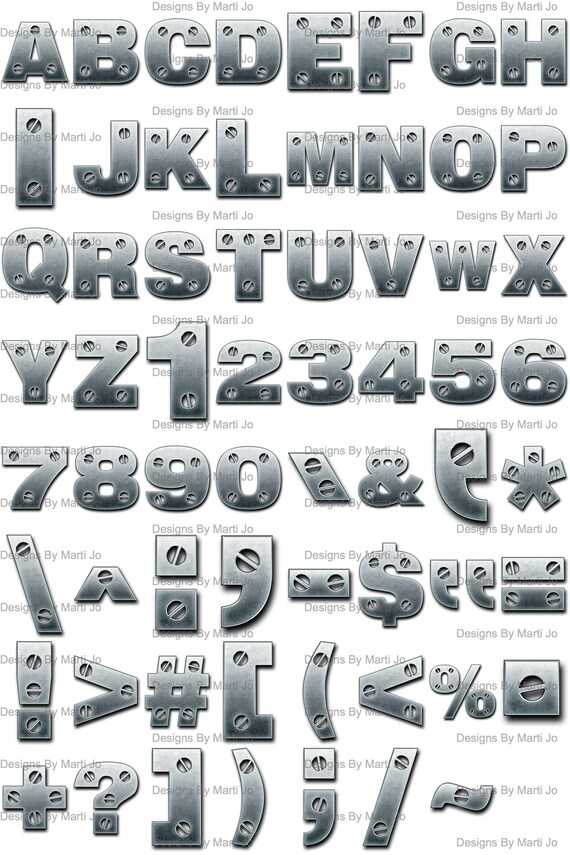 Shiny Metal Plate Letters Digital Clipart Printable Metal | Etsy