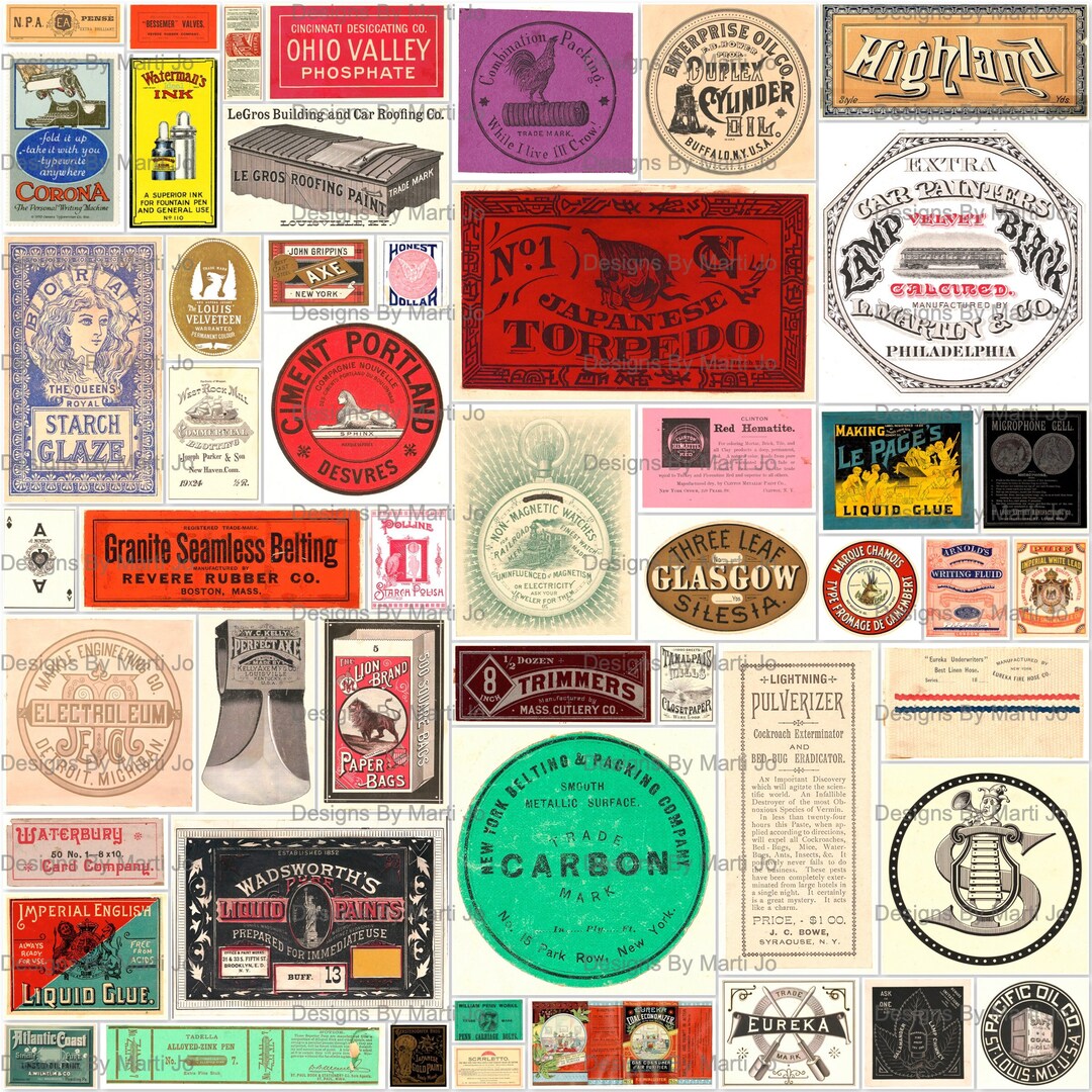 Vintage Product Labels Kit 3 | 50 Printable Antique Product Labels ...