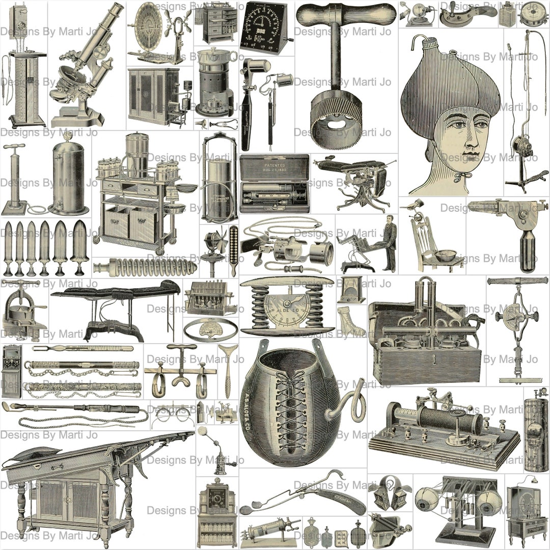 Vintage Medical Equipment PNG Elements Set 1 | 60 Printable Vintage ...