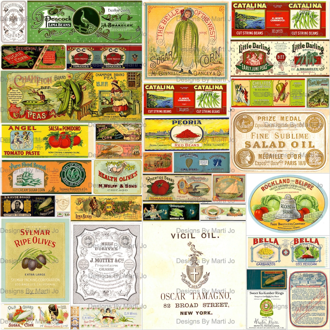 Vintage Vegetable Labels Kit 2 | 40 Printable Vintage Food Labels | Old ...