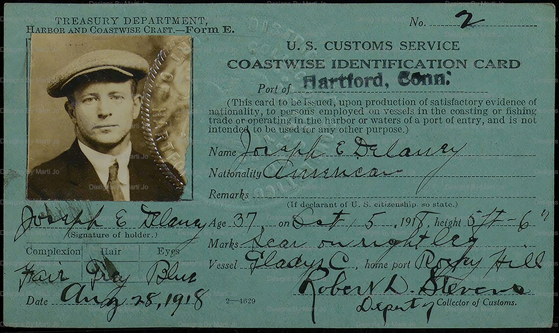 Vintage U.S. Customs Coastwise Identity Cards Set 1 | 50 Printable ...