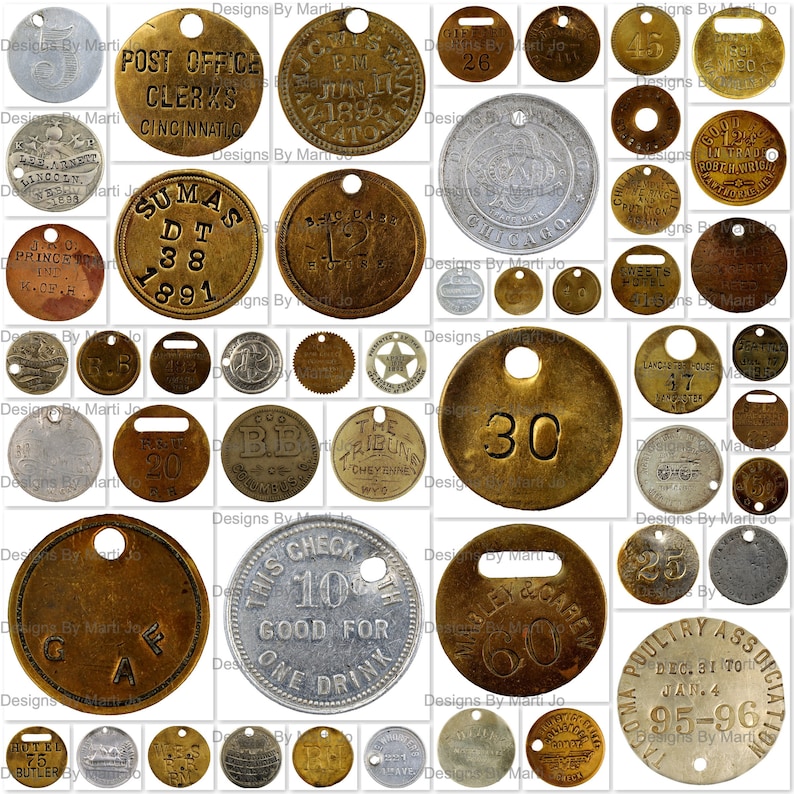 Vintage Tags and Tokens Set 1 50 Printable Antique Round - Etsy