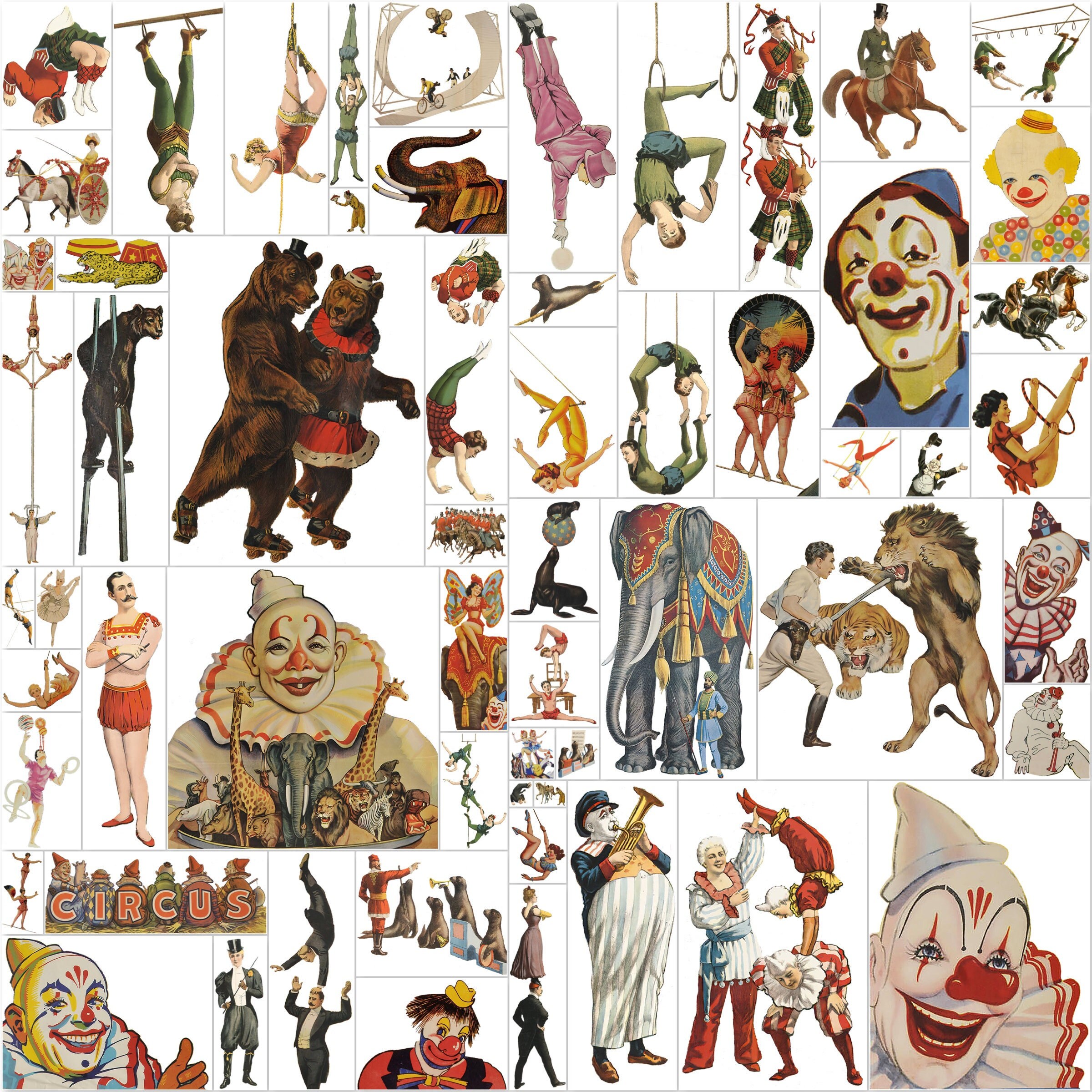 Vintage Circus Clipart Set 3 60 Printable Fussy Cut Circus - Etsy