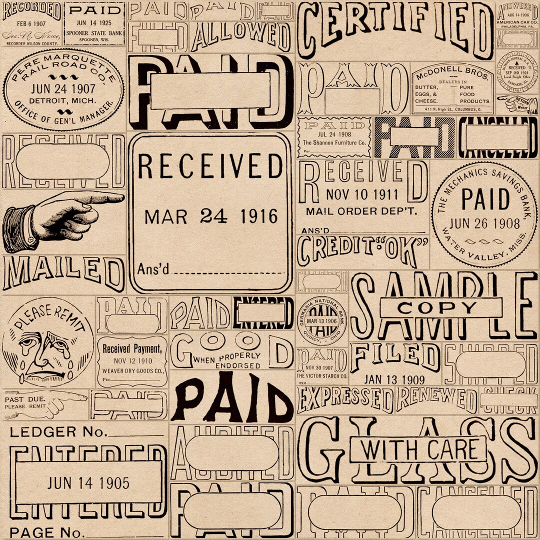 Vintage Rubber Stamp Overlays Set 3 | 50 Individual PNG Files of ...