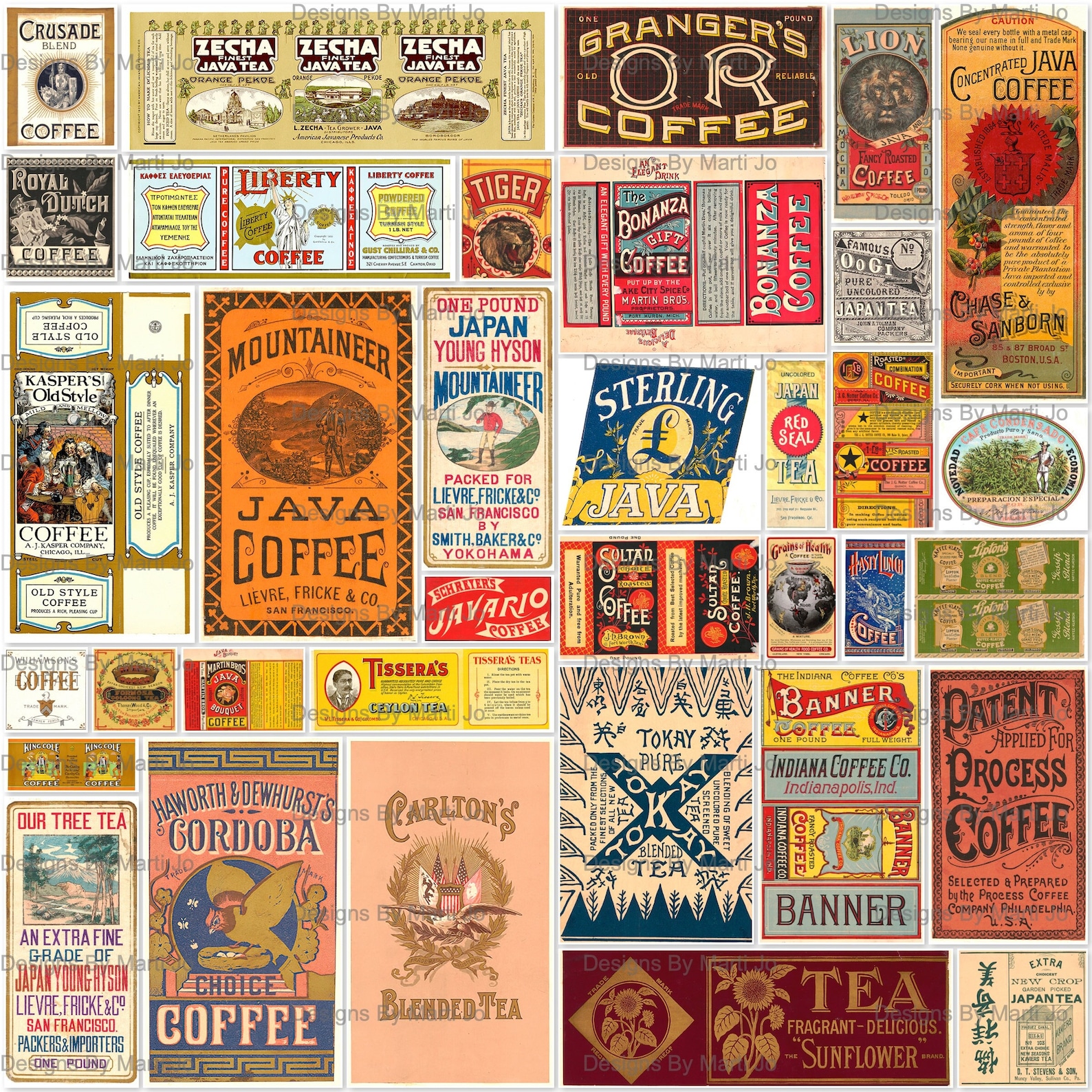 Vintage Tea Labels Vintage Coffee Label 35 Digitable Food - Etsy