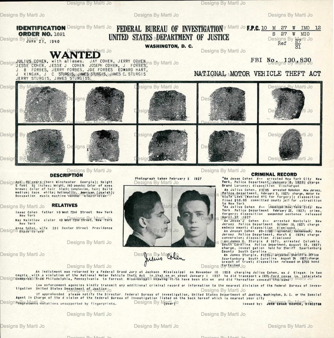 Vintage FBI Most Wanted Posters Set 1 | 35 Printable FBI Post Office ...