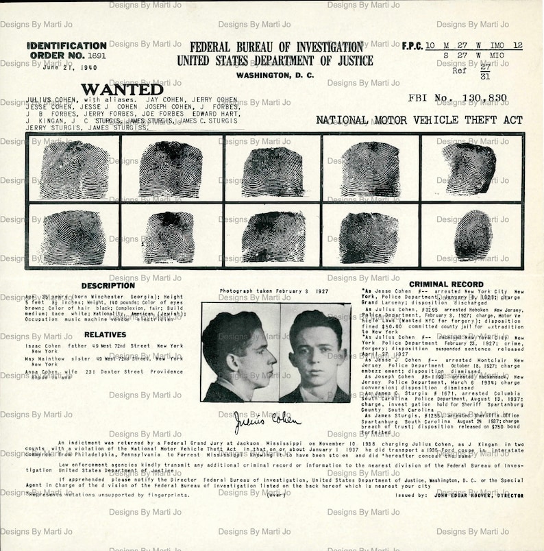 Vintage FBI Most Wanted Posters Set 1 | 35 Printable FBI Post Office ...