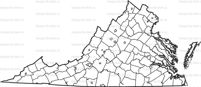 Printable Virginia Map | Printable VA County Map | Digital Download PDF ...