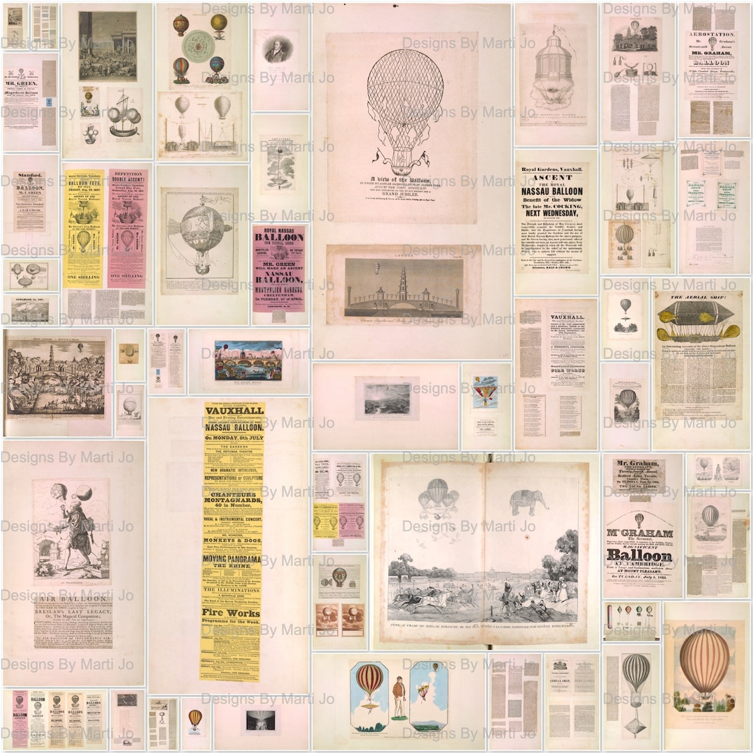 50 Vintage Hot Air Balloon Scrapbook JPG Pages | Vintage Digital ...