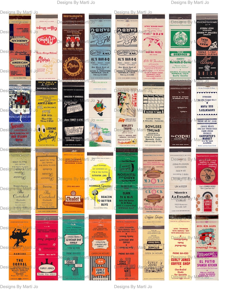 Vintage Match Book Covers | 128 Antique Match Book Covers on Four 8.5 X ...