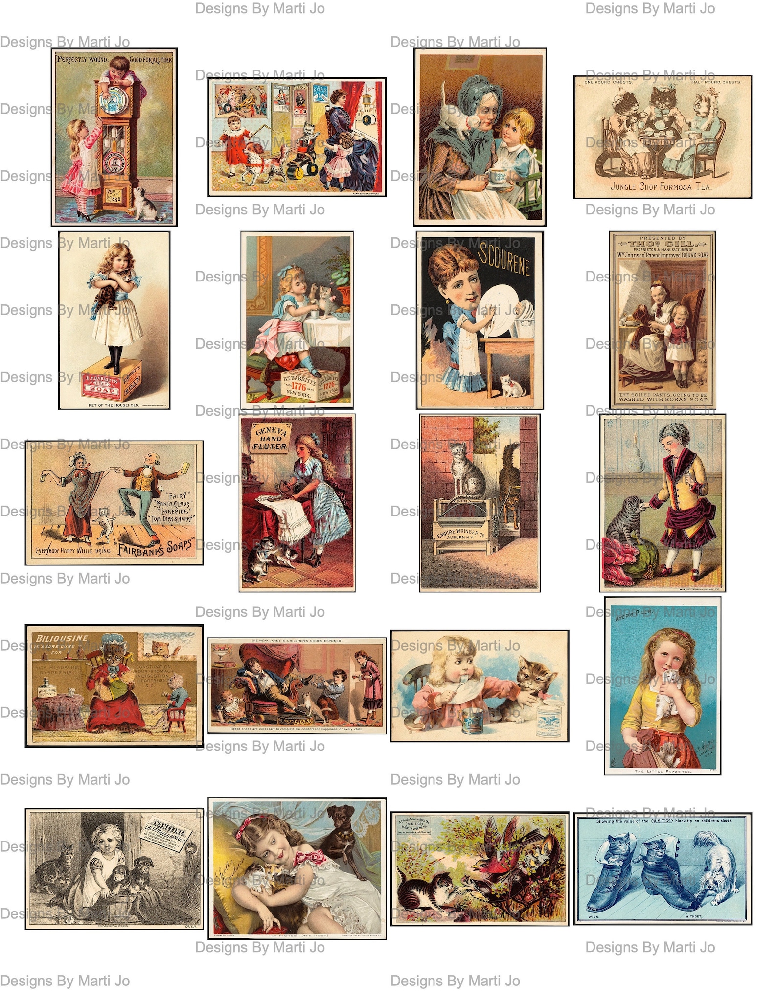 80 Vintage Cat Trade Cards | Printable Antique Kitty Trade Cards | Two ...