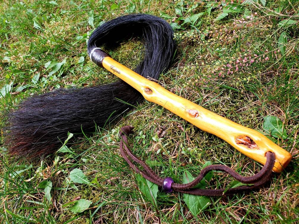 Custom Fly Whisk. Diamond Willow Wooden Handle. Adjustable Leather ...