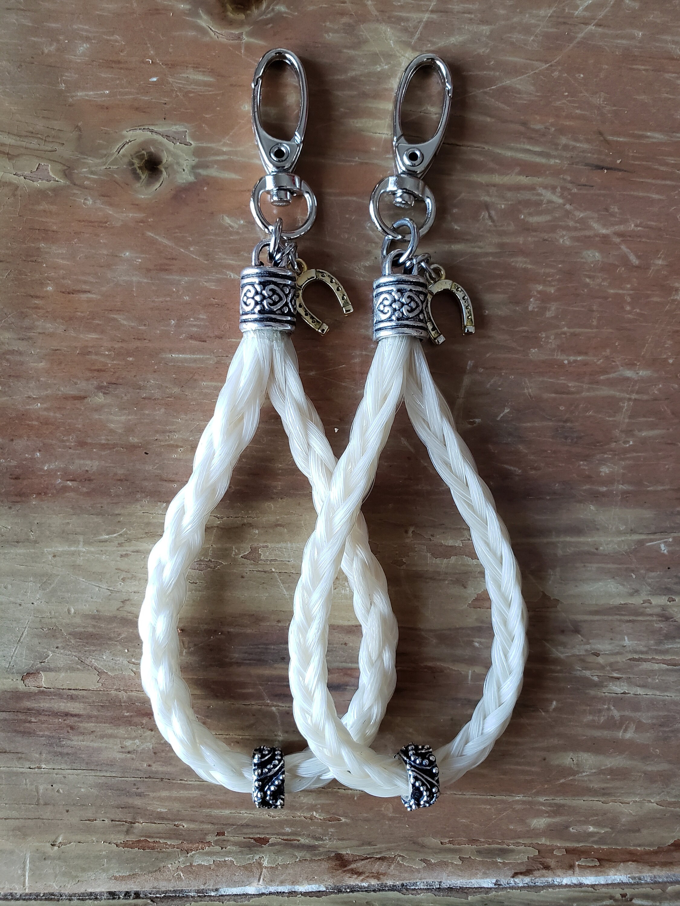 Hand Braided Tear Drop Horse Hair Keychain With Bead and Horseshoe ...