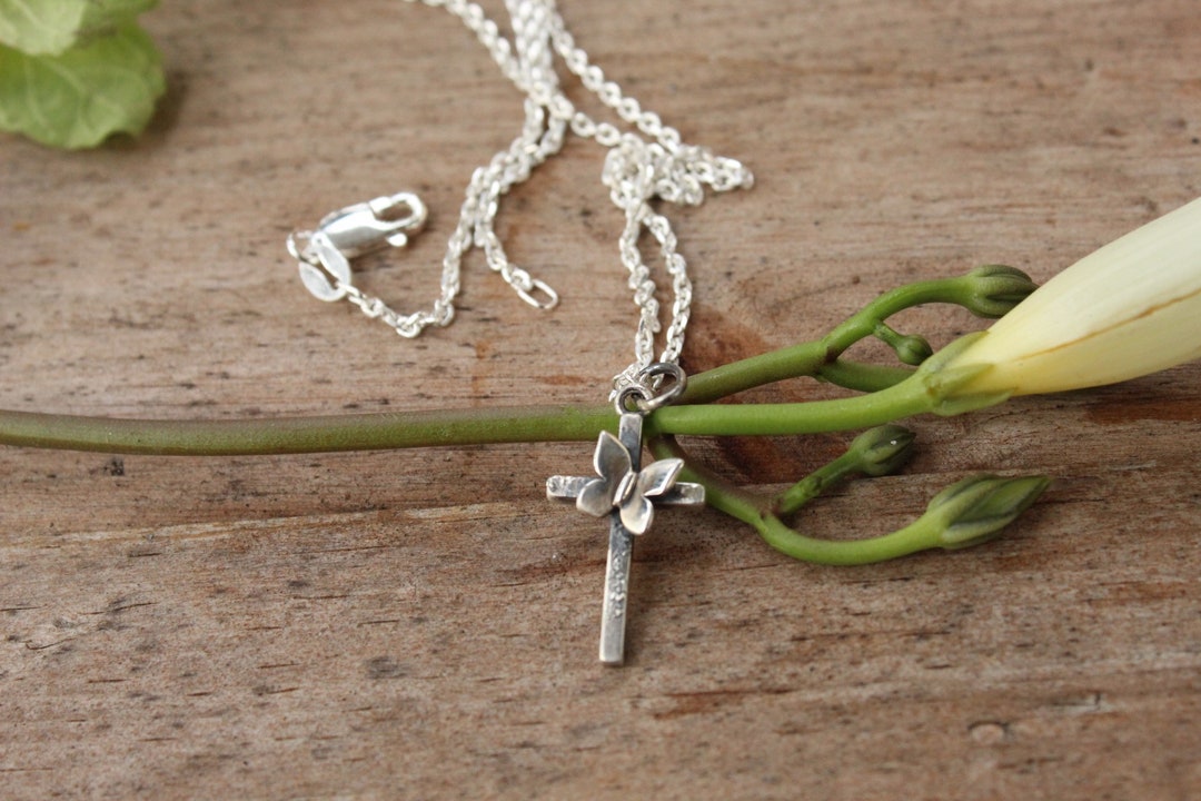 Sterling Silver Butterfly Cross Pendant - Etsy