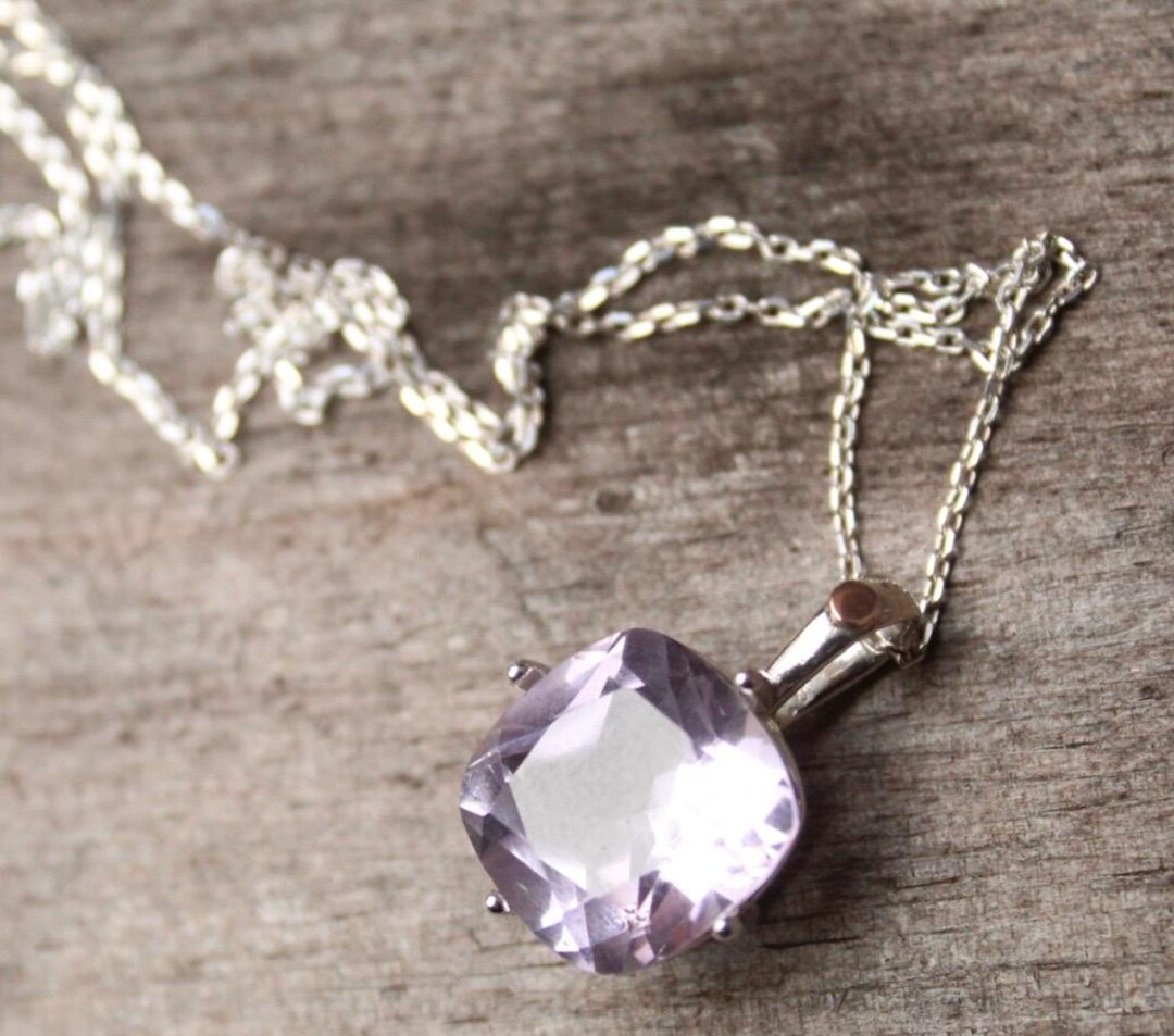 Lavender Kunzite Cushion Cut Sterling Silver and 14k Gold Pendant - Etsy