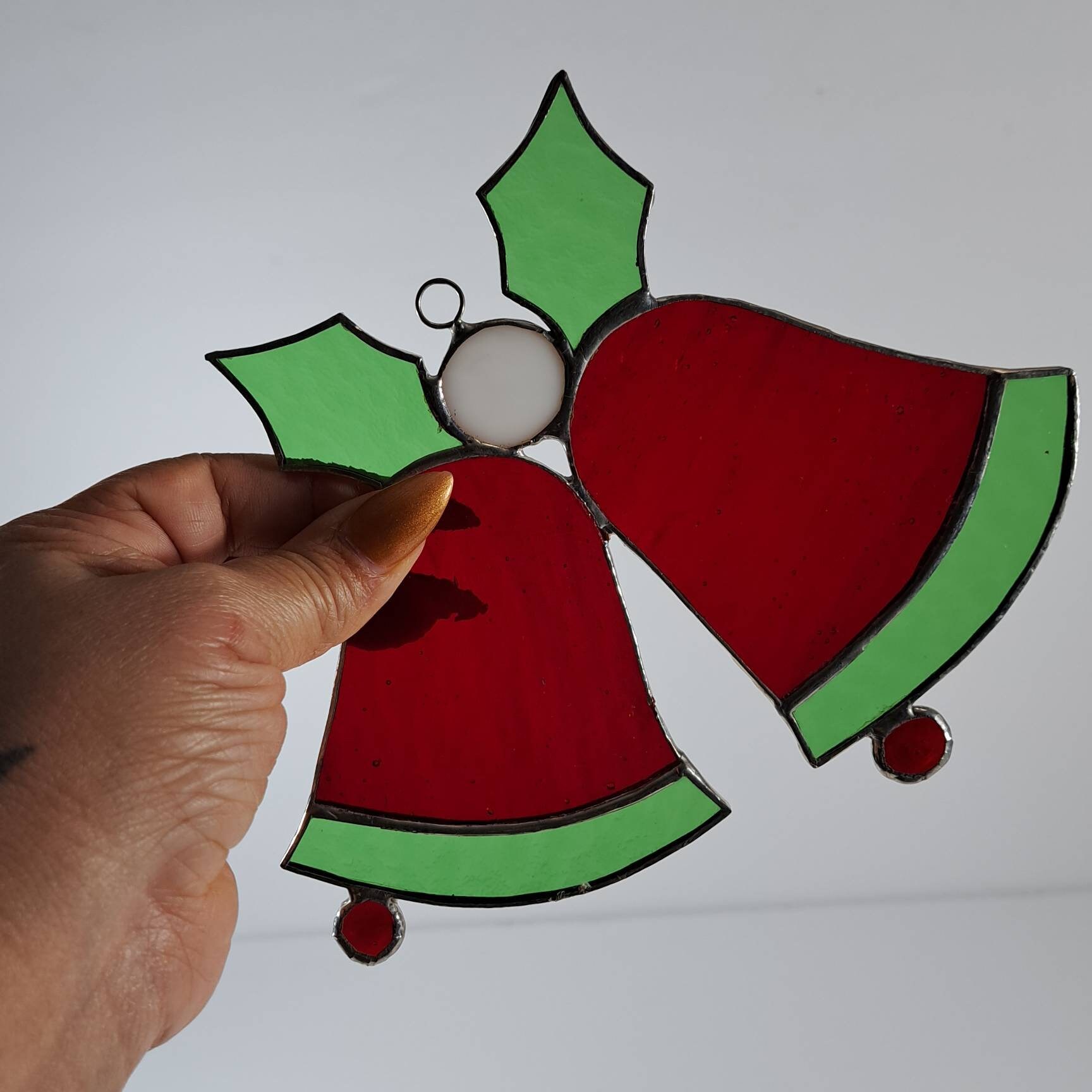 Vintage Stained Glass Double Bell Holly Leafs Vintage - Etsy