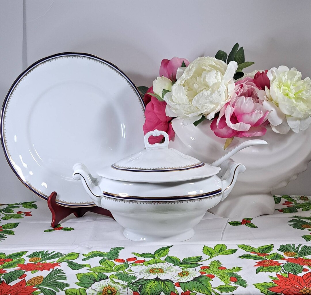 Vintage Large Soup Tureen With Ladle and Under Plate by Favolina Cobalt ...