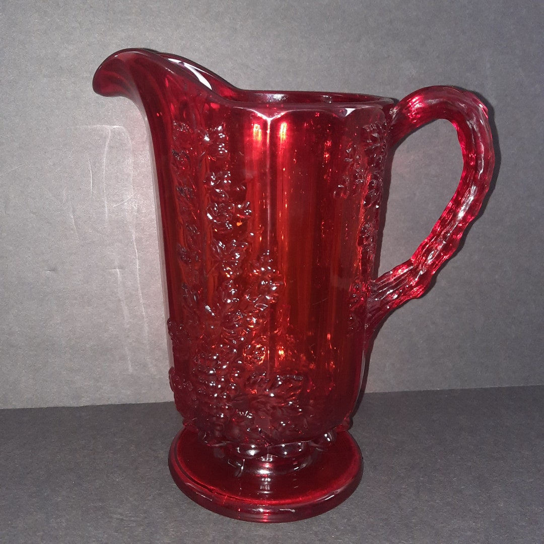 Vintage Ruby Red Pitcher by Westmoreland, Paneled Grape Vine Pattern ...