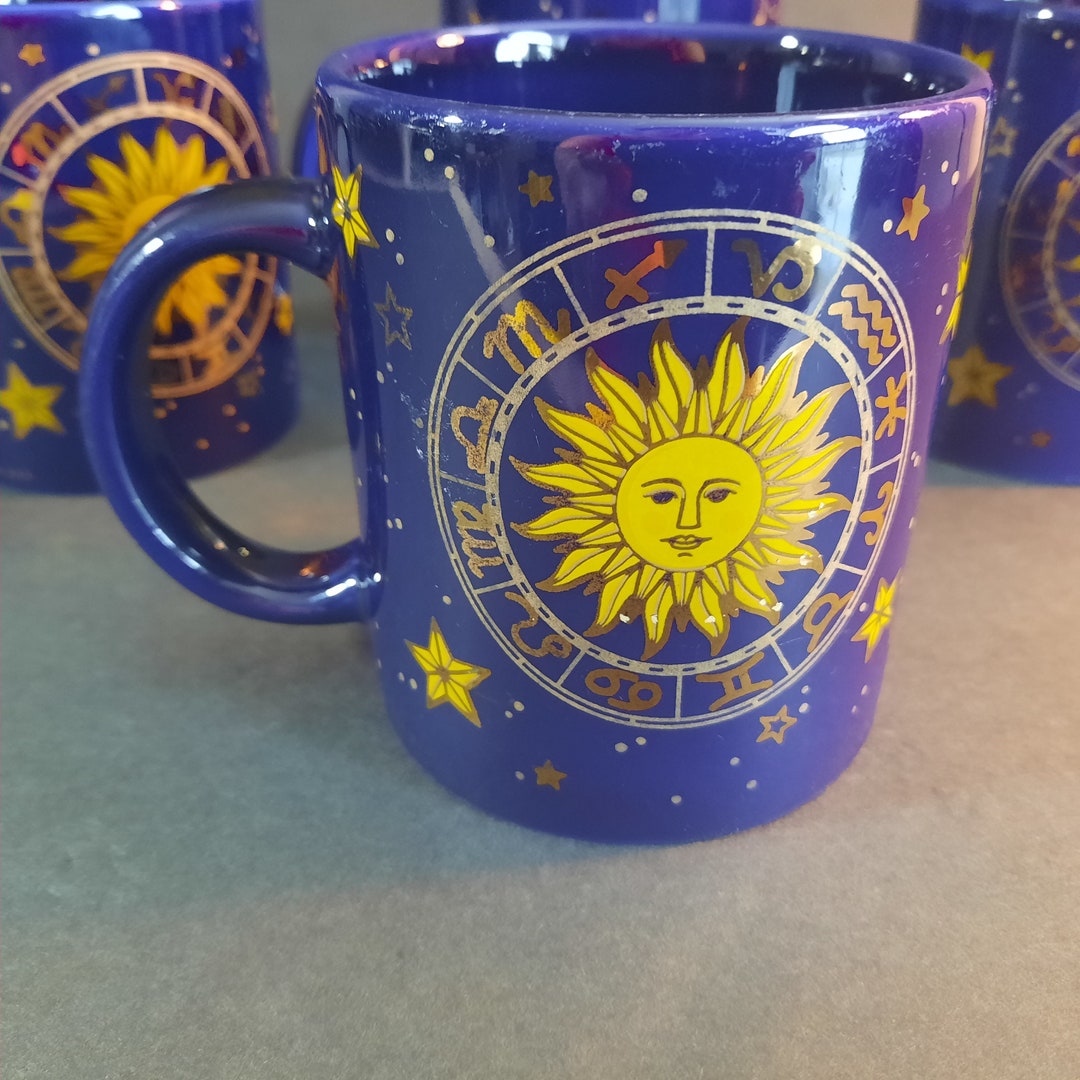 Set of 2 Cobalt Blue Zodiac Mugs. 1994 J.L.L . the Sun Mug Has ...