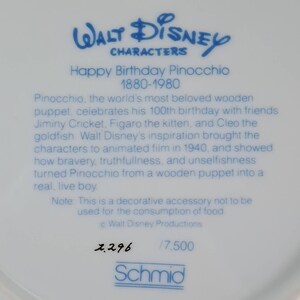 Vintage 1981 Pinocchio Birthday Plate - Schmid Decorative Plate - Etsy