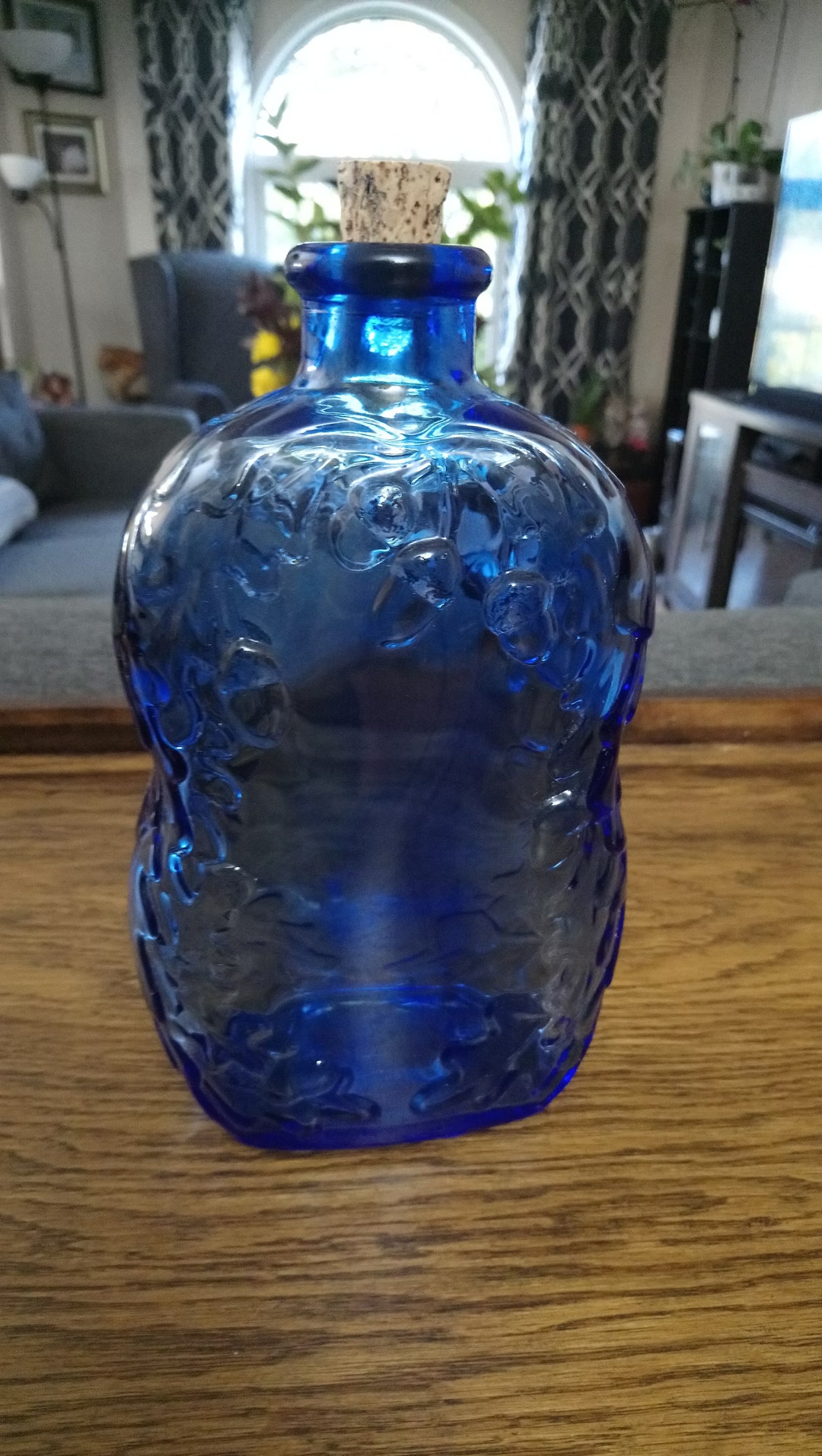 Vintage 1960 Cobalt Blue Glass Bottle With Raised Oak Leaves & Acorns ...