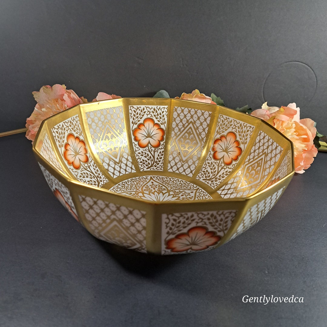 Rare Large Bowl Romany Gold China by Caverswall, Gold, Orange Flowers ...