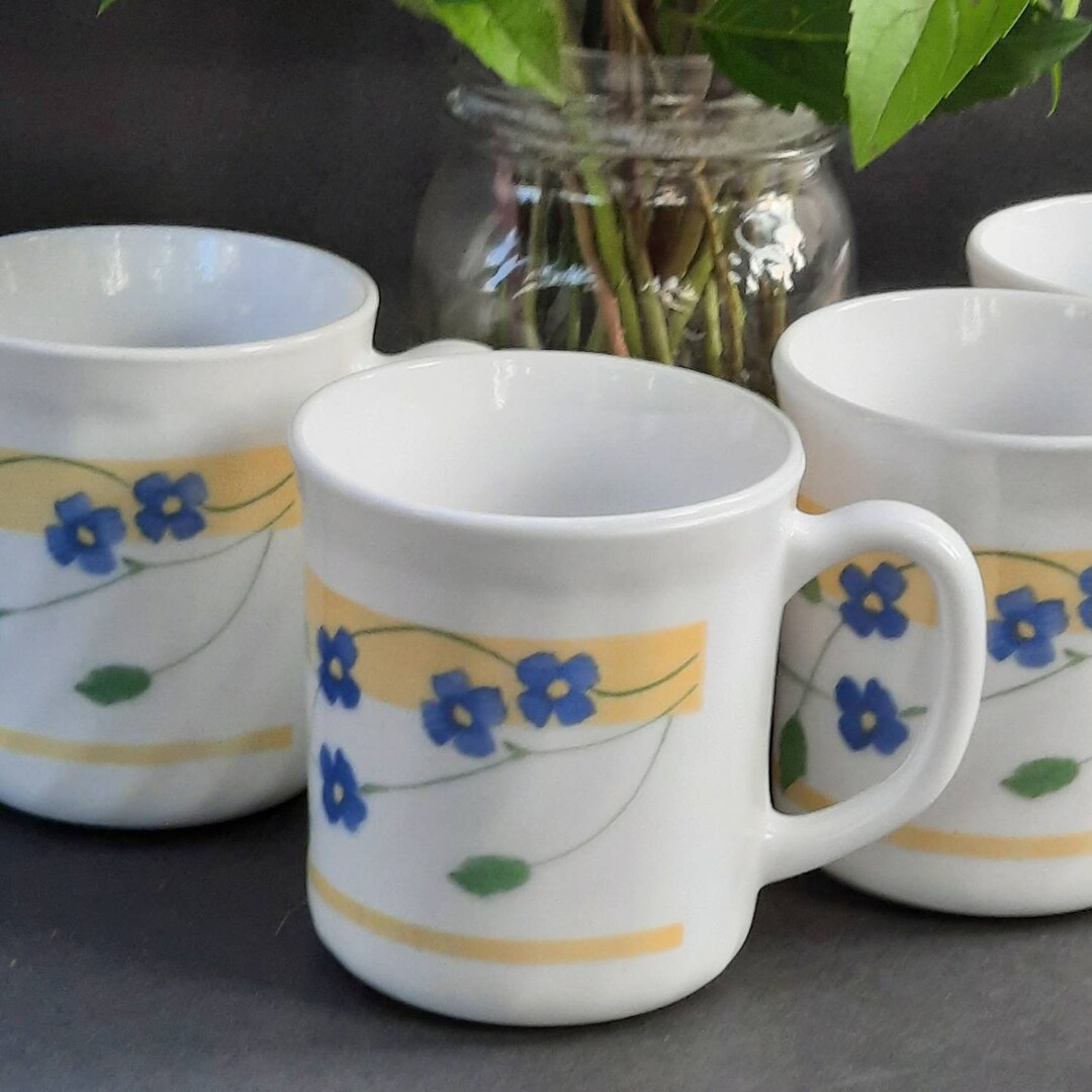 Vintage ARC Mugs: French Swirl Design With Purple Flowers, Set of 4 - Etsy