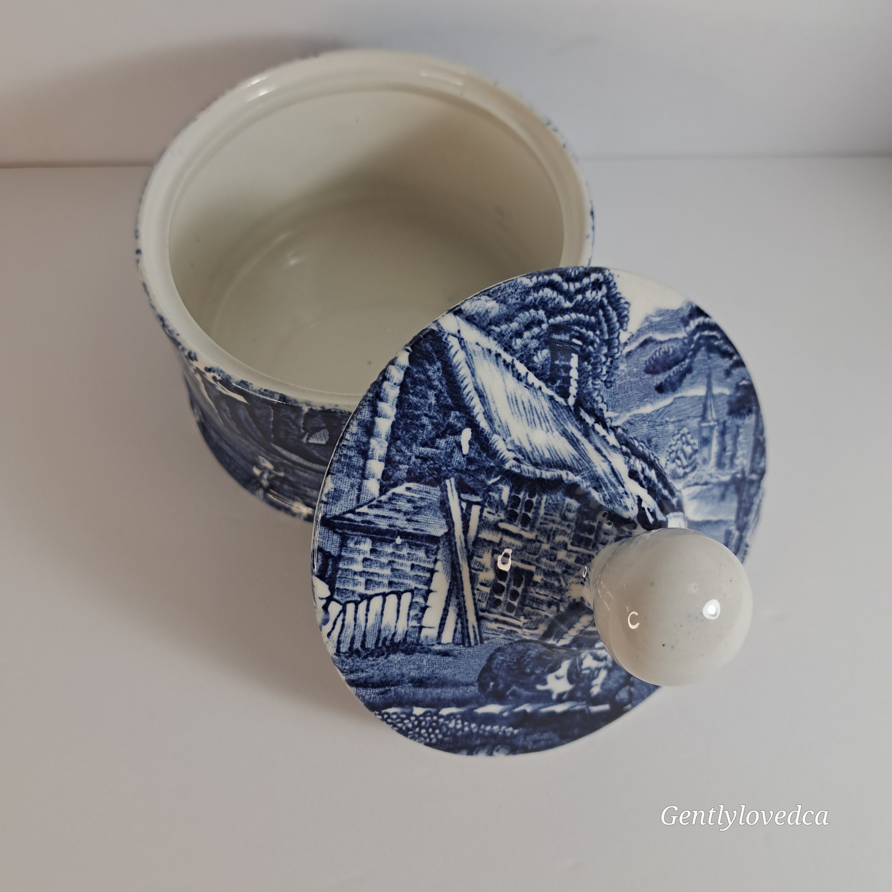 Vintage Old Foley Small Trinket Box, Blue and White Village by James ...