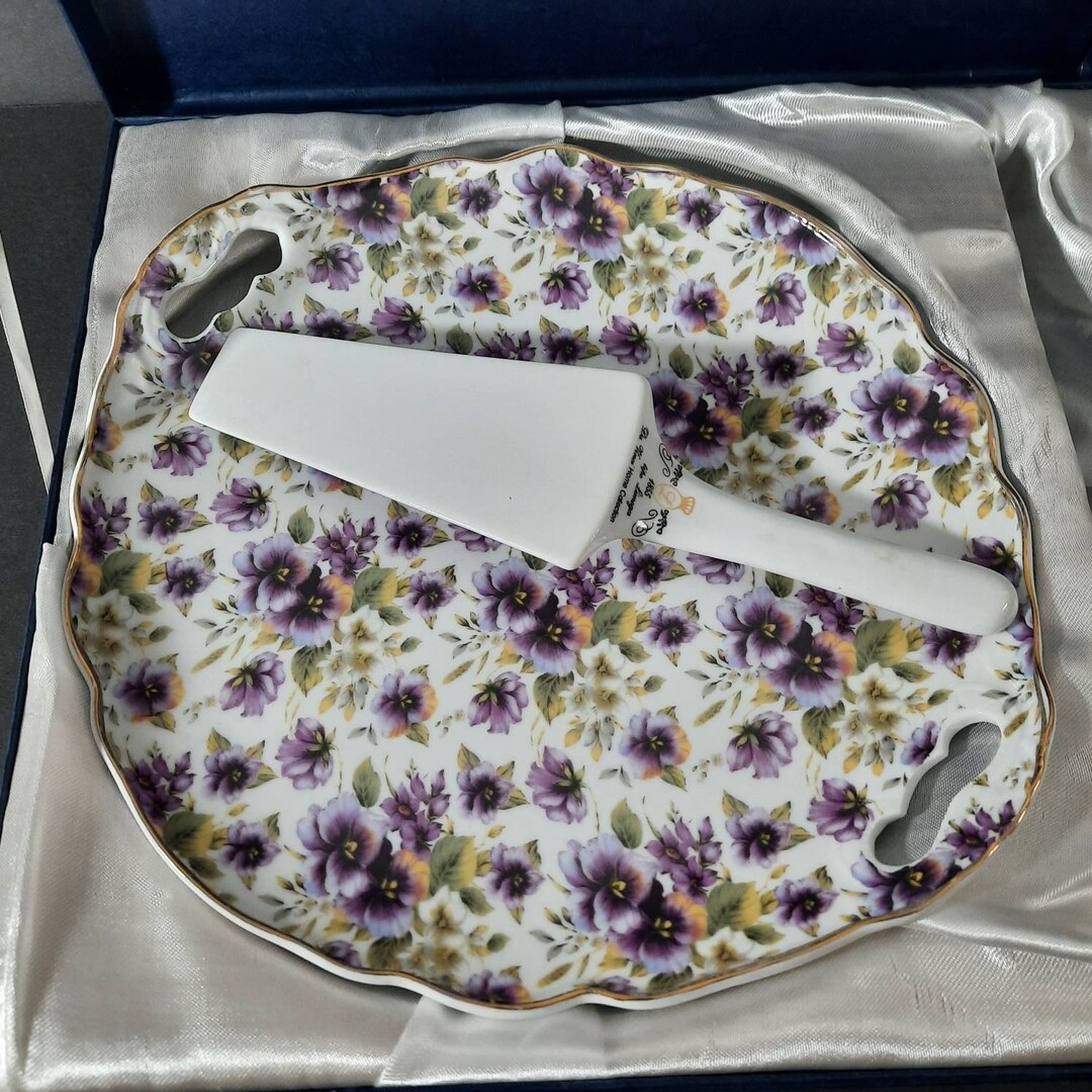 Vintage Limoges Porcelain Cake Platter & Server: Purple Pansies, Da ...