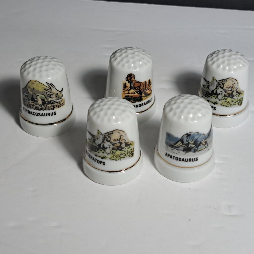 Dinosaur Theme Thimble Set, 5 Thimbles, Ceramic Thimble Set, Dino Theme ...