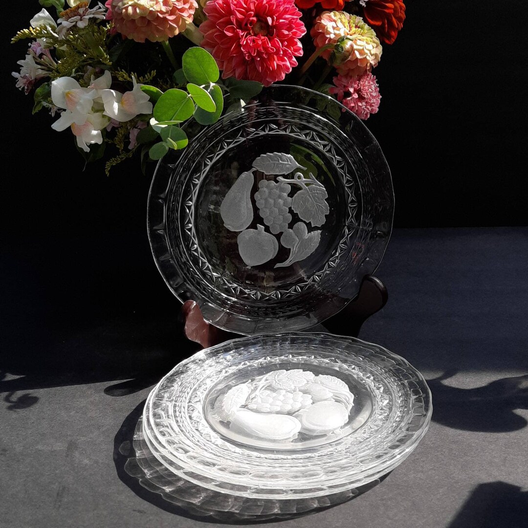 Vintage Reverse Etched Glass Side Plates - Set of 4 - Etsy