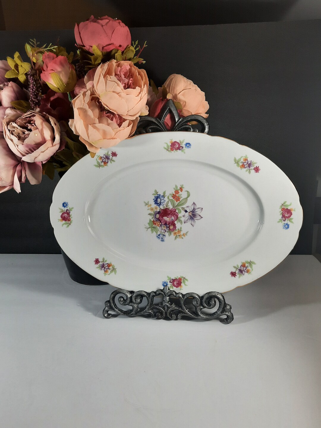 Cmielow, Large Platter, Dresden Flowers GENEX, Made in Poland, Serving ...