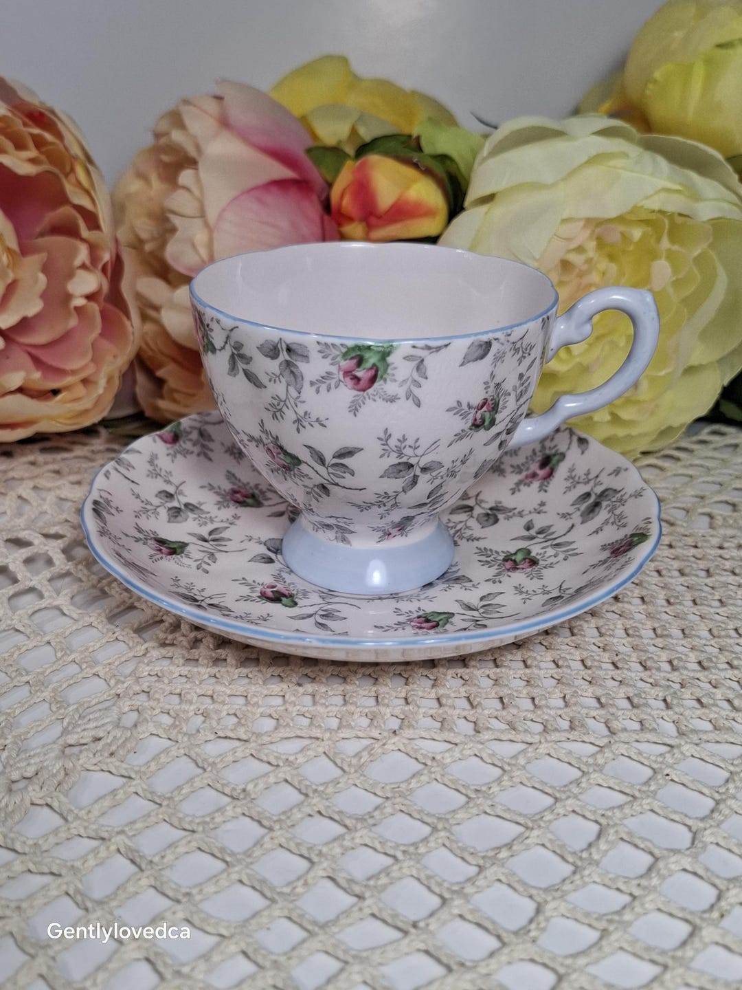 Vintage Tuscan Tea Cup and Saucer: Pastel Pink Rose Buds, Made in ...