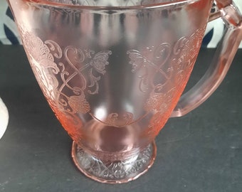4 Hazel Atlas Florentine Pink Depression Glass Footed Cups & Saucers Ca ...