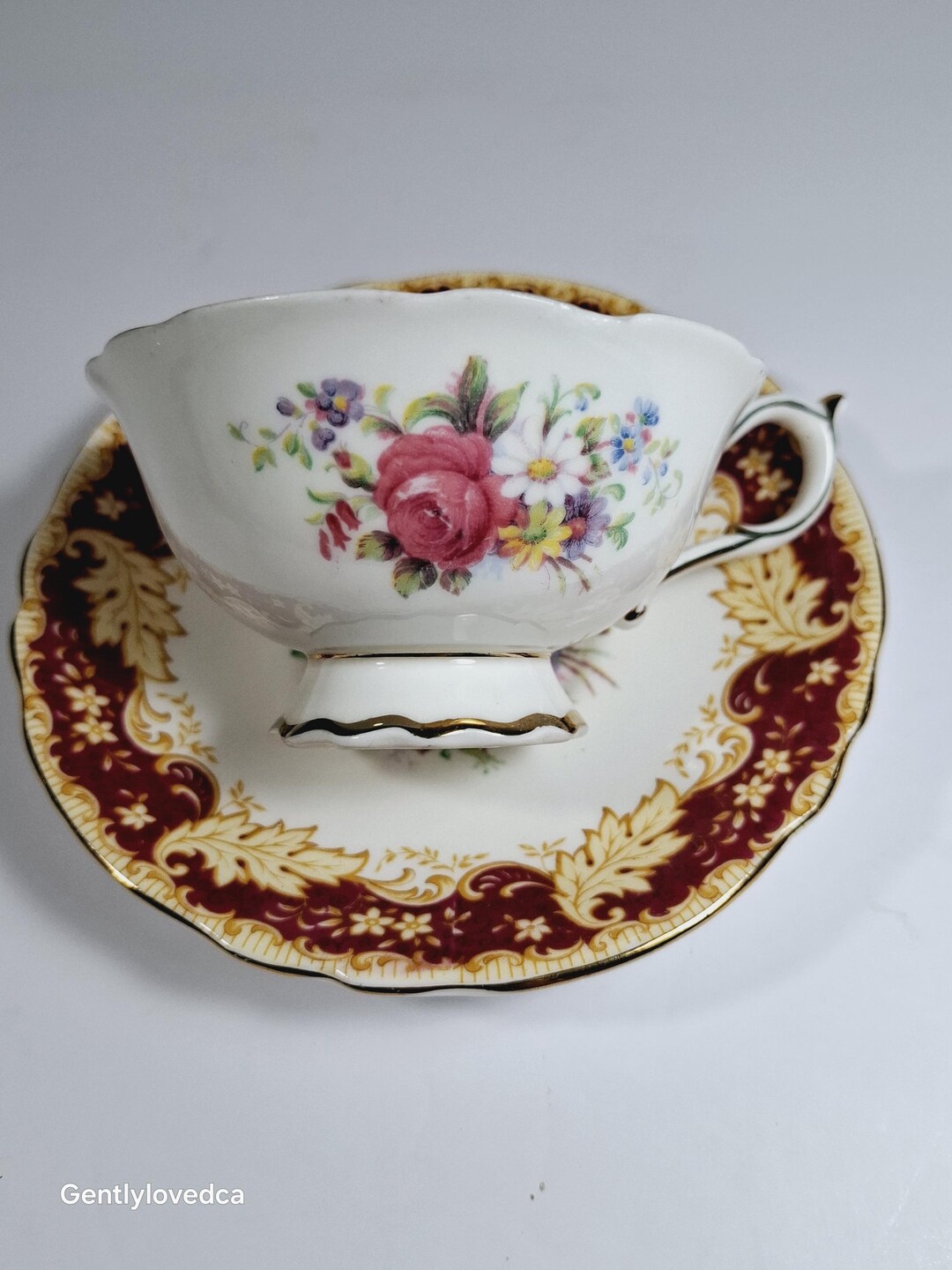Vintage Paragon Teacup and Saucer: Burgundy Floral Fine Bone China ...