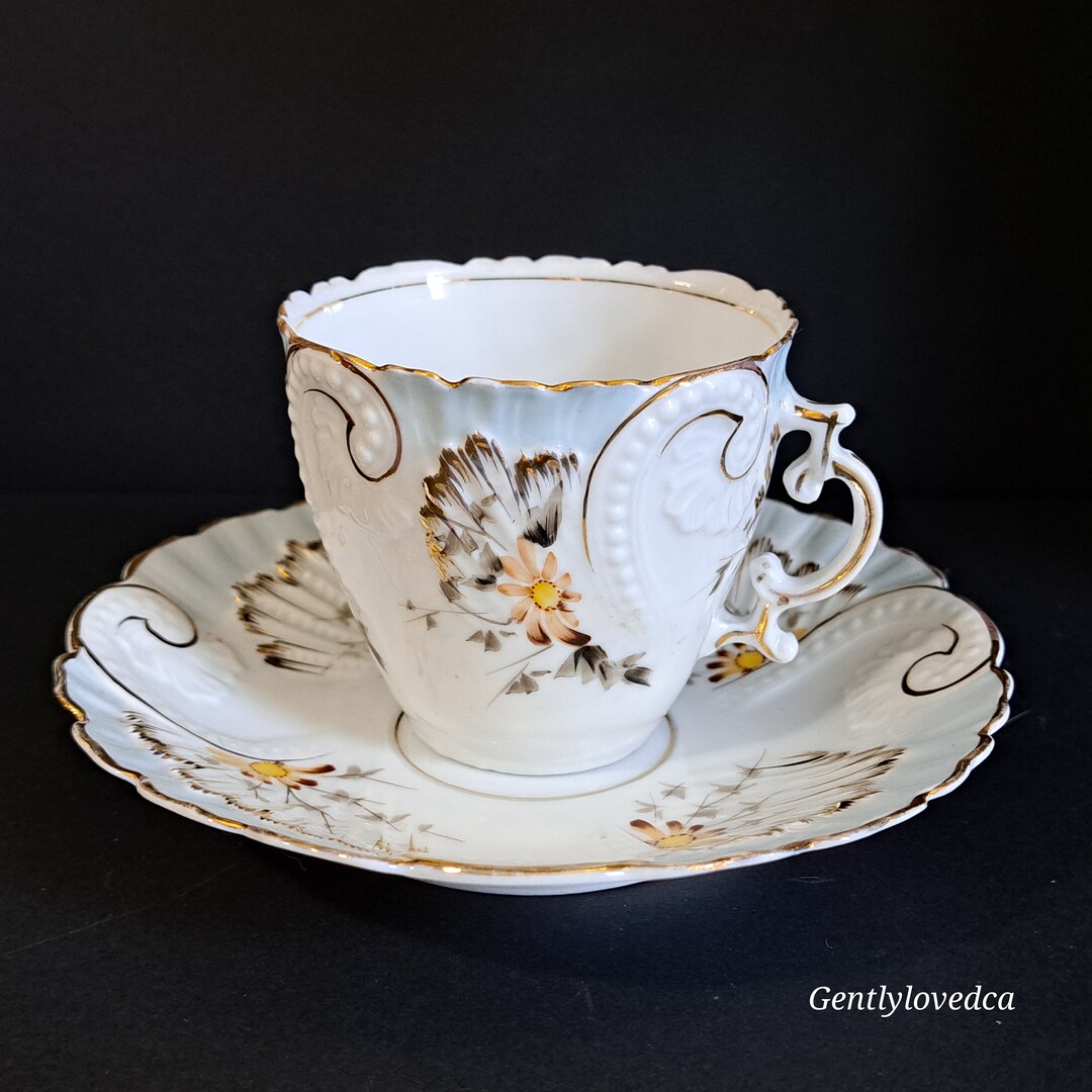 Antique Flat Teacup and Saucer, No Stamp, Dainty Light Blue Ombre With ...