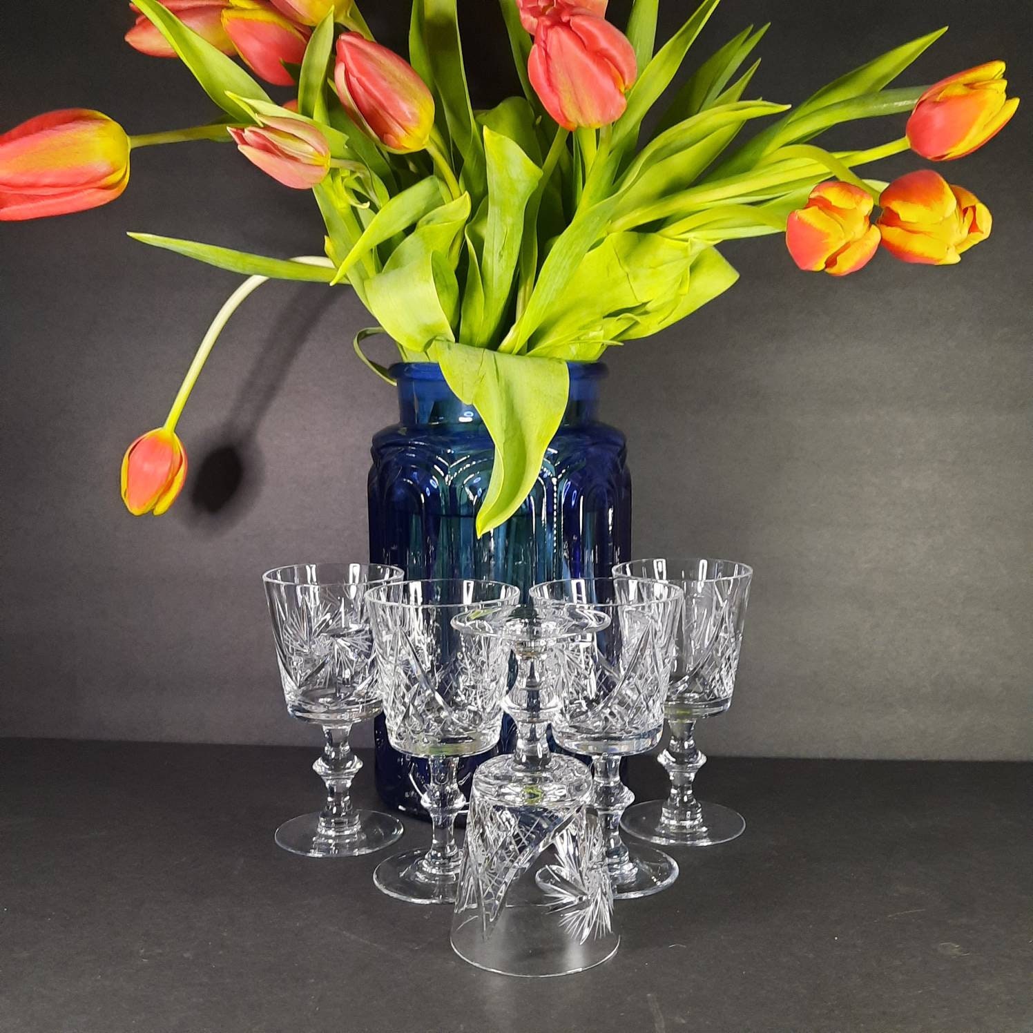 Vintage Pinwheel Lead Crystal Stemware Wine Glasses 6 Pcs | Etsy