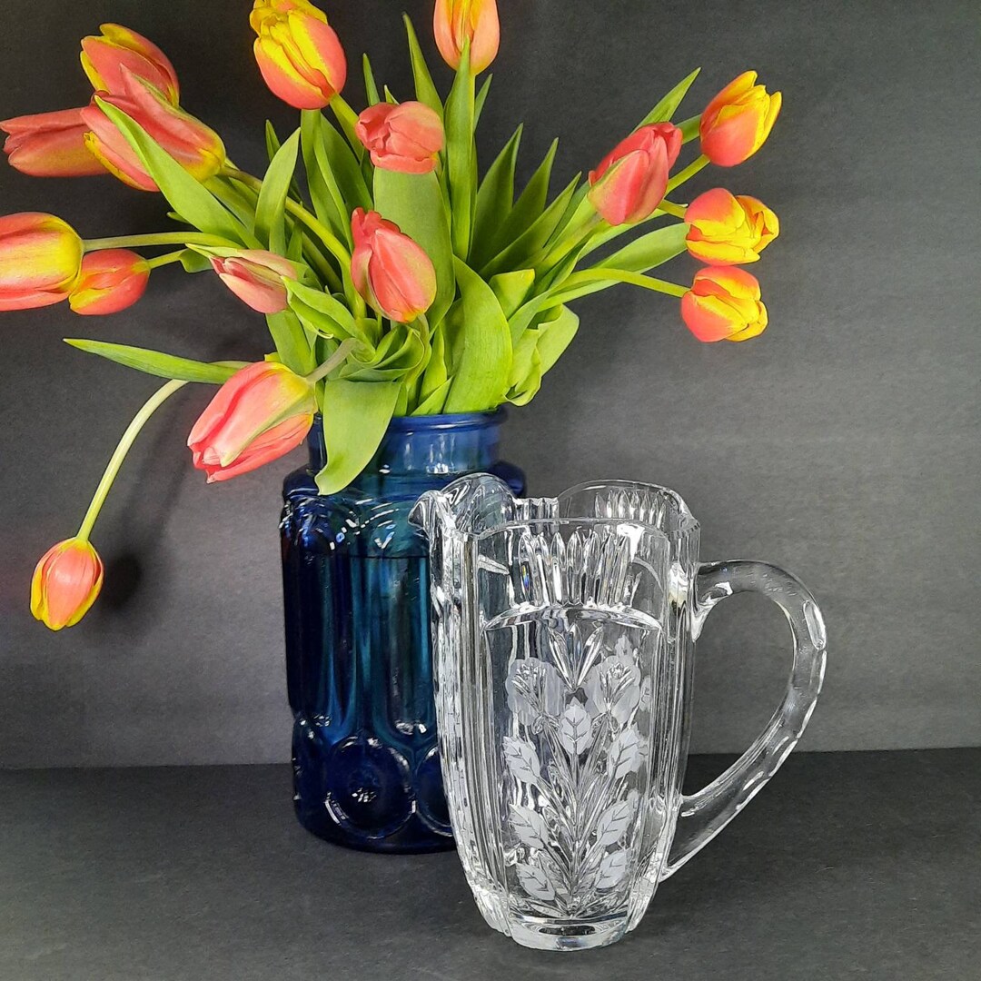 Polish Crystal Water Pitcher, Hand Cut, Lead Crystal, Flowers and ...