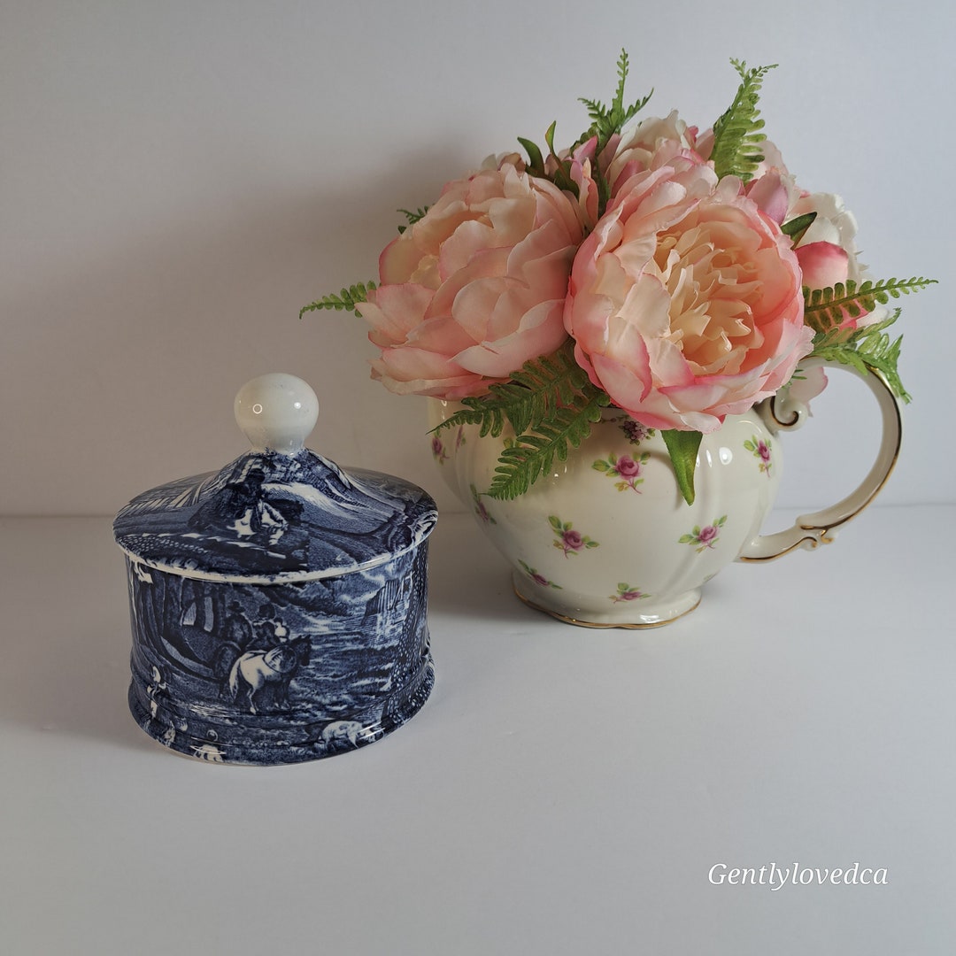 Vintage Old Foley Small Trinket Box, Blue and White Village by James ...