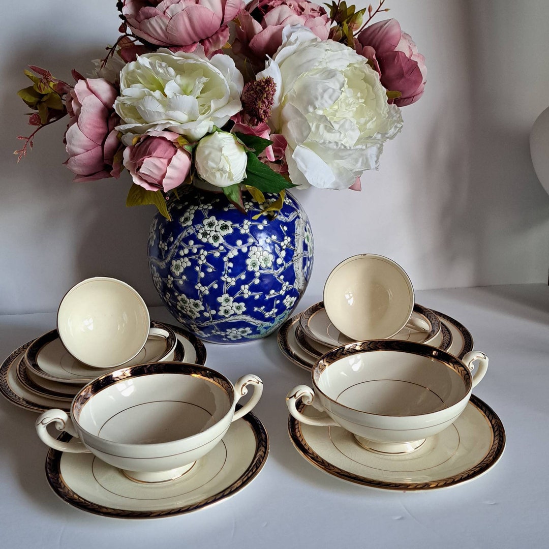 Vintage Cream Soup Cup Saucers, Dessert Plates, Side Plates, Teacup and ...