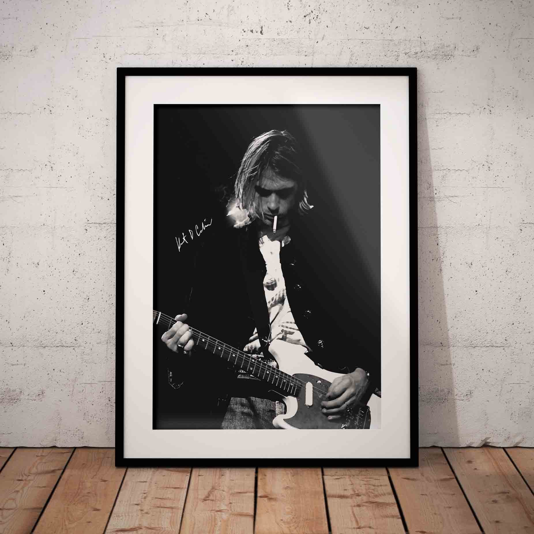 Kurt Cobain Poster With Signature Nirvana Wall Art Alternative Rock ...