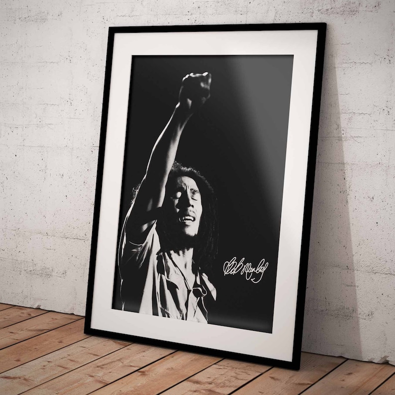 Bob Marley Poster mit Unterschrift Reggae Art Print Jamaican Music Wall ...