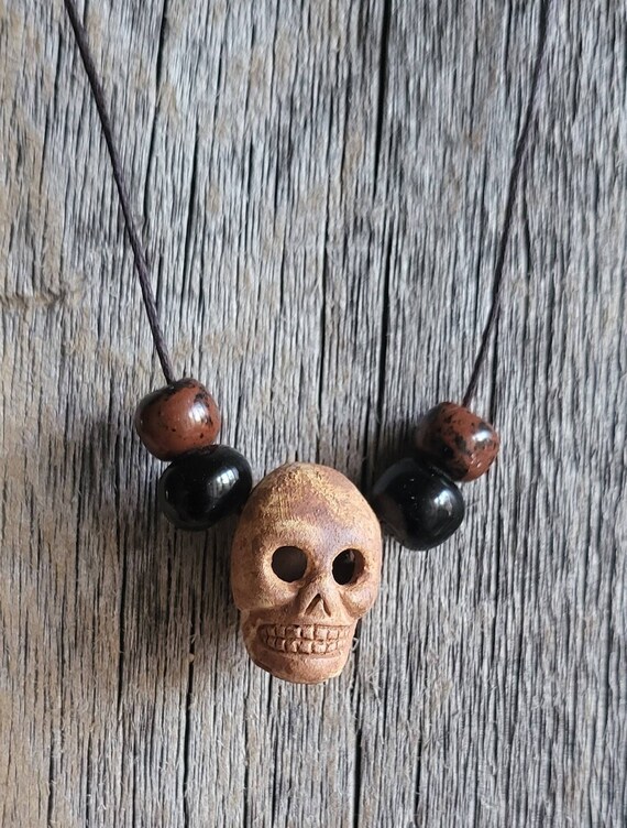 Miquiztli Death Clay and Obsidian Stone Necklace - Etsy