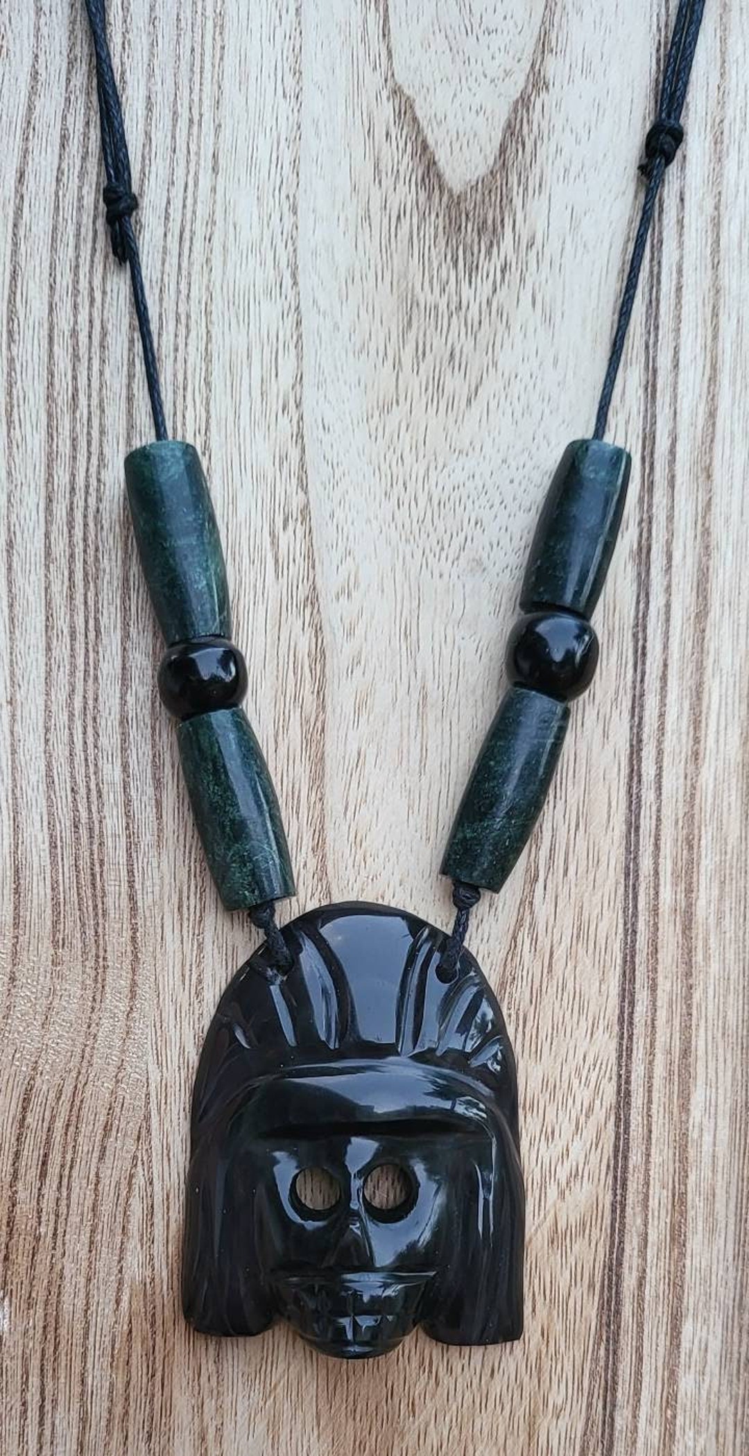 Mictlantecuhtli Obsidian and Jade Stone Sculpted Necklacedeathmiquiztli ...