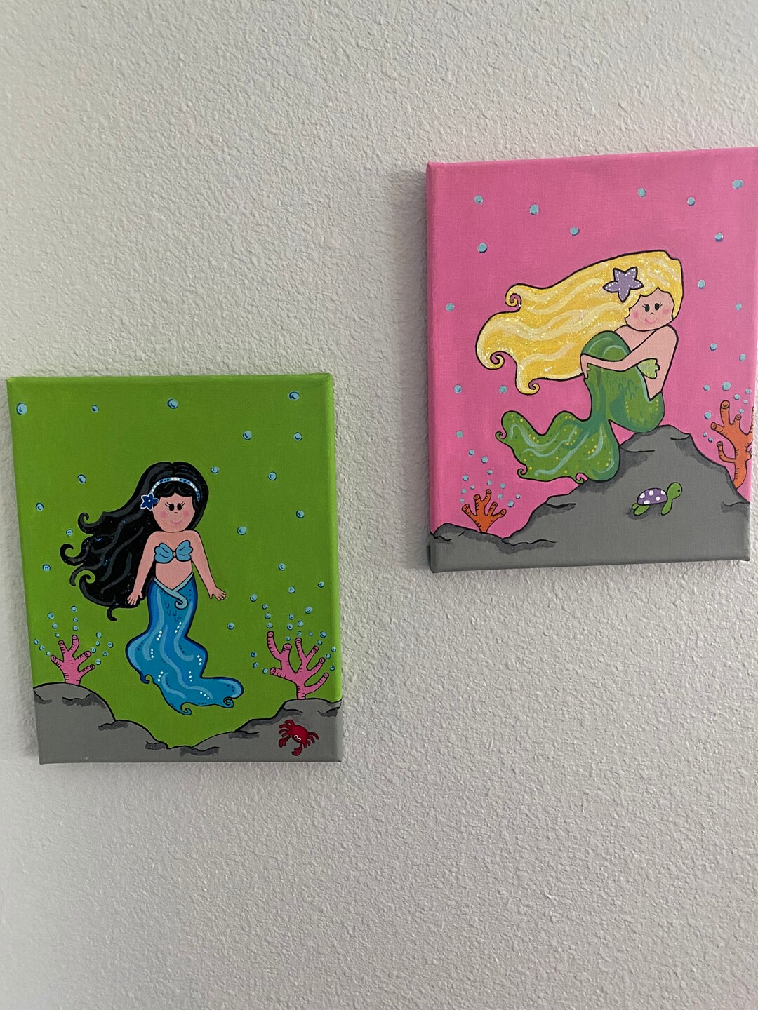 Childrens Mermaids Hand Painted on Canvas, Young Girls Room - Etsy