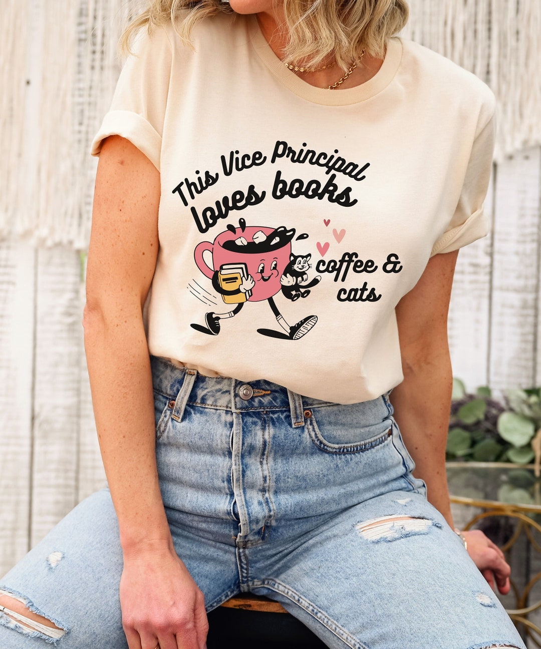 This Vice Principal Loves Books, Coffee and Cats Shirt, Book Lover Gift ...