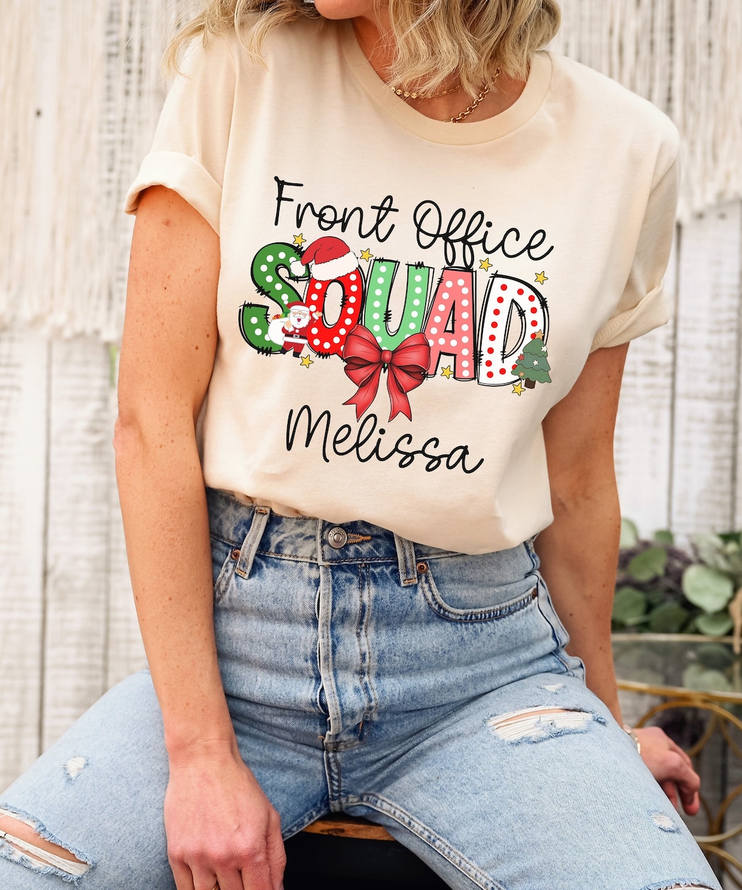 Custom Bow Christmas Front Office Squad Shirt, School Secretary Shirt ...