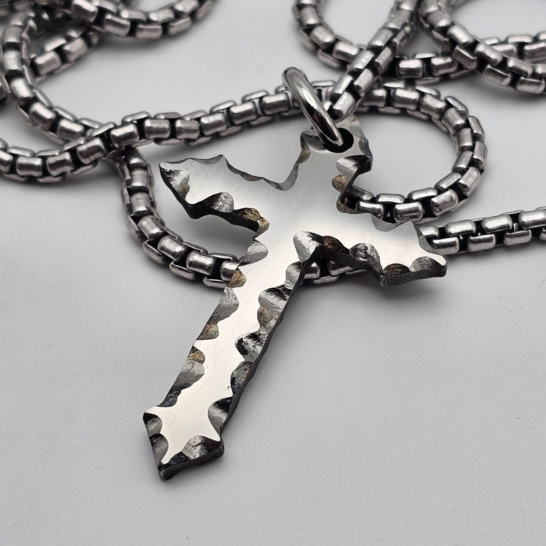 New!! Polished Jagged Titanium Cross Pendant Dangle Necklace EDC - Etsy