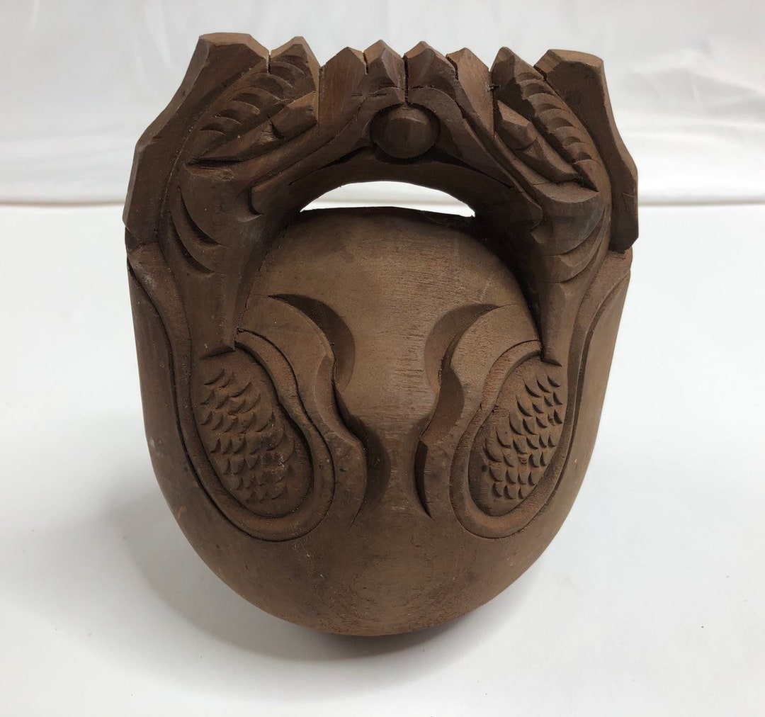 Mokugyu Wooden Fish Drum Antique Japanese Buddhist Carved Chanting ...
